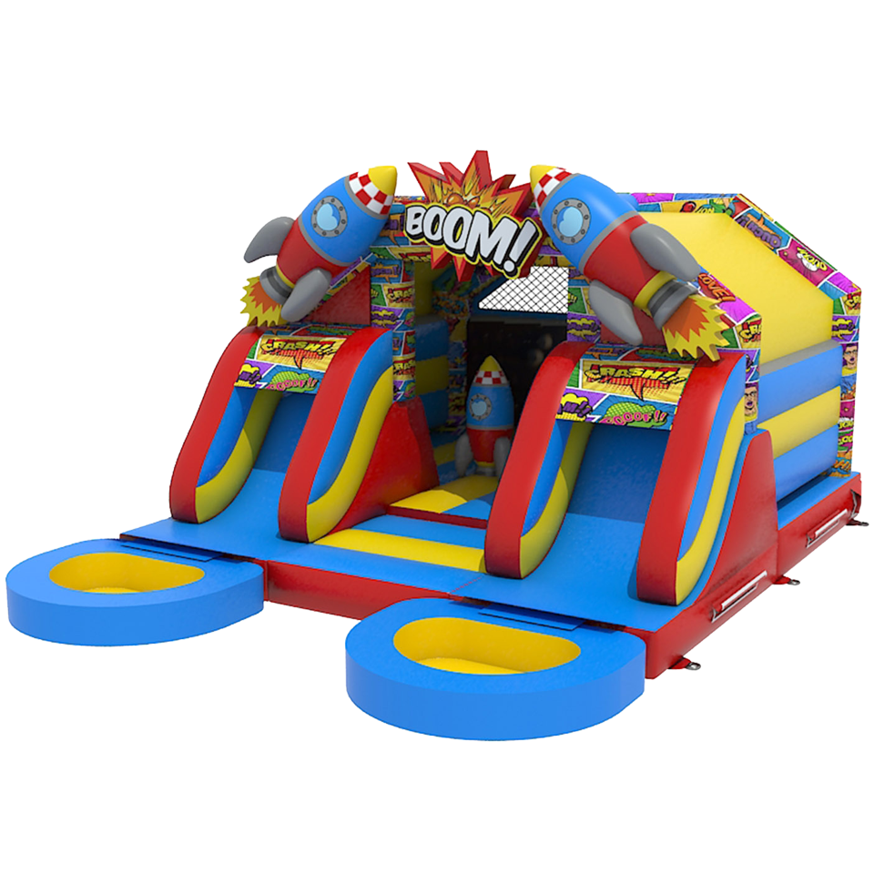 Combo Midi 2 Glijbanen Comic Springkasteel - Boing Inflatables