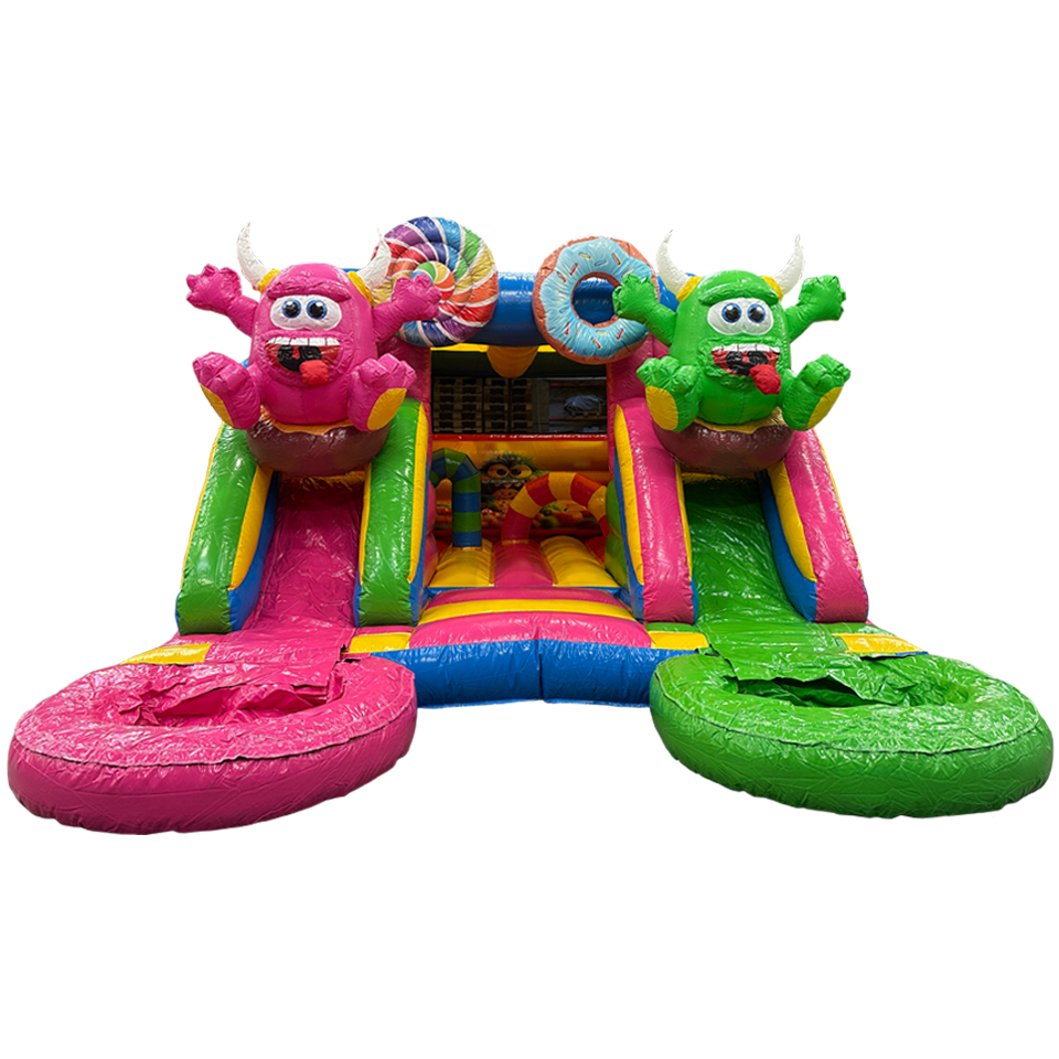 Combo Midi 2 Glijbanen Cookie Monster Springkasteel - Boing Inflatables