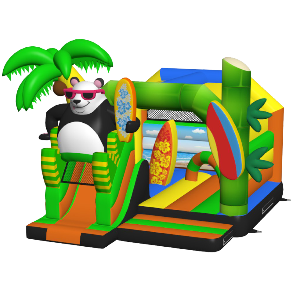 Combo Midi 3D Surfing Panda Springkasteel Met Obstakel - Boing Inflatables