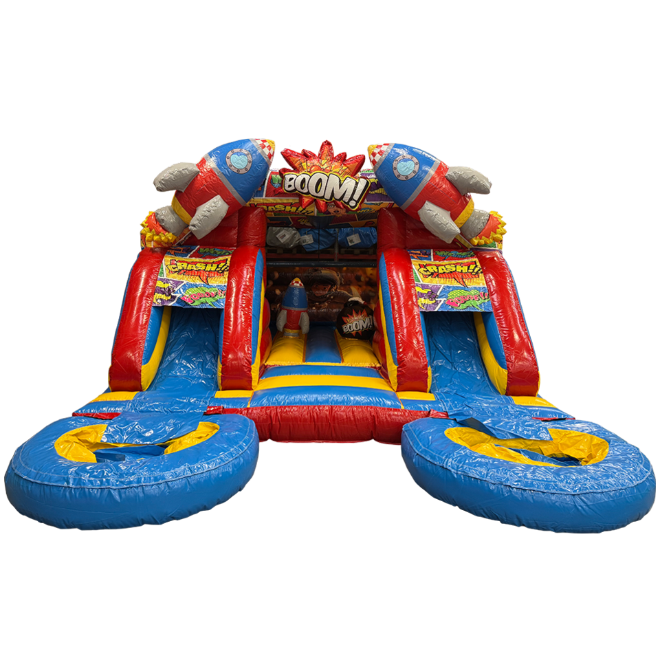 Combo Midi 2 Glijbanen Comic Springkasteel - Boing Inflatables